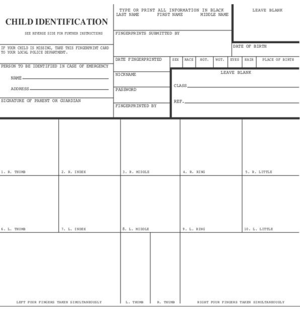 Child Record Fingerprint Cards