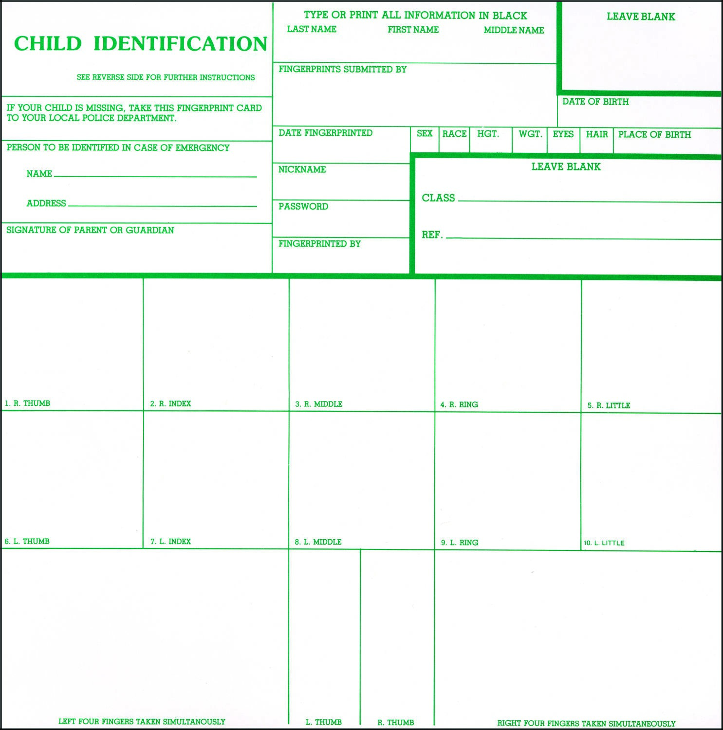 Fingerprint Card Printable Fingerprint Card Printable